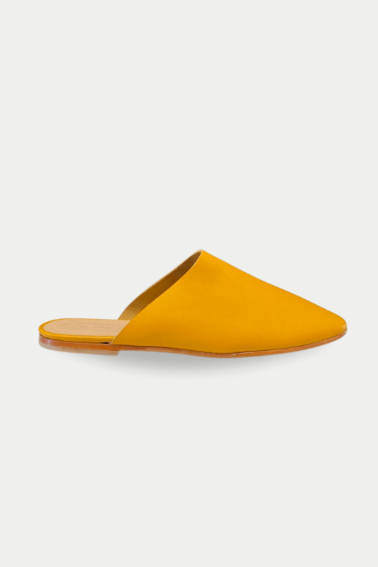 Carey Yellow Leather Mule Shoes - Treasures Of istanbul